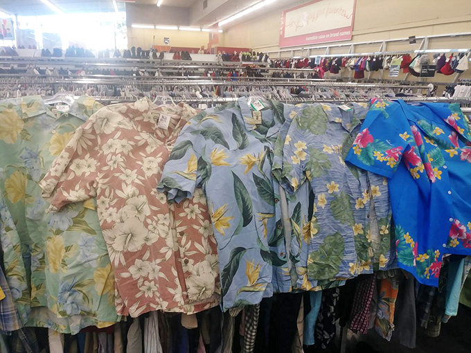 Hawaiian shirt heaven! The tropical print motherlode where your dad-on-vacation aesthetic dreams come true. Aloha, incredible savings.