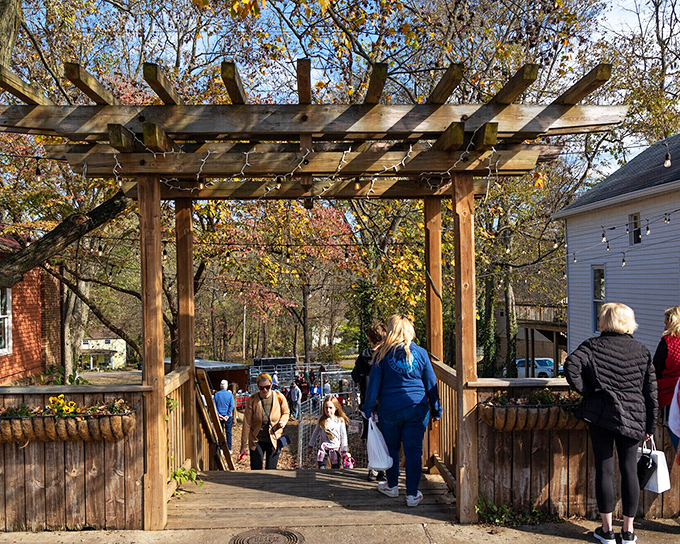 This wooden pergola serves as Midway's unofficial welcome committee, inviting visitors to step from everyday life into something a bit more special. Fall foliage provides nature's confetti.