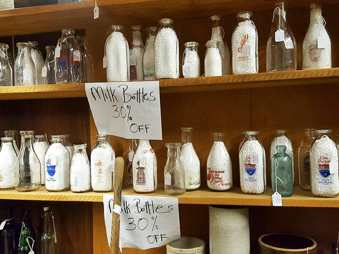 Milk bottles standing at attention like soldiers of dairy past. Remember when the cream actually rose to the top?
