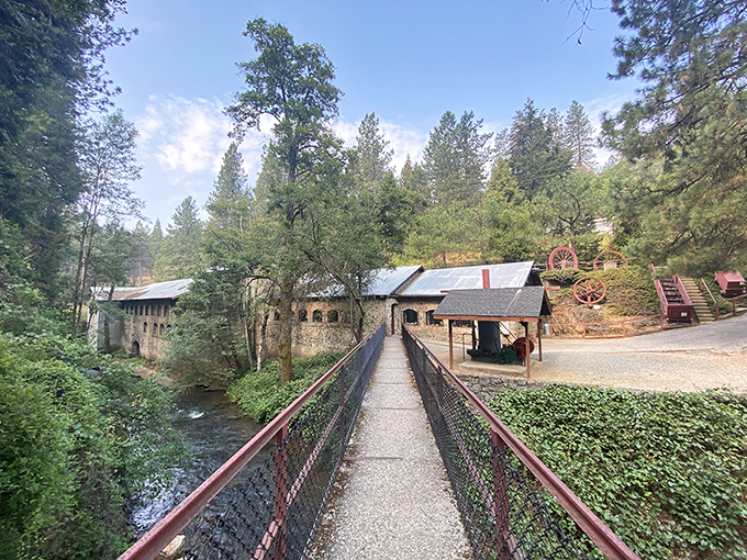 This mining museum footbridge spans more than just water&mdash;it connects visitors to California's golden past, complete with authentic industrial charm.