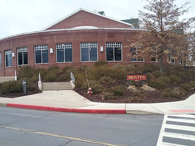 Monty's brick exterior hints at the community gathering spot within, where locals share news and visitors quickly feel like regulars.
