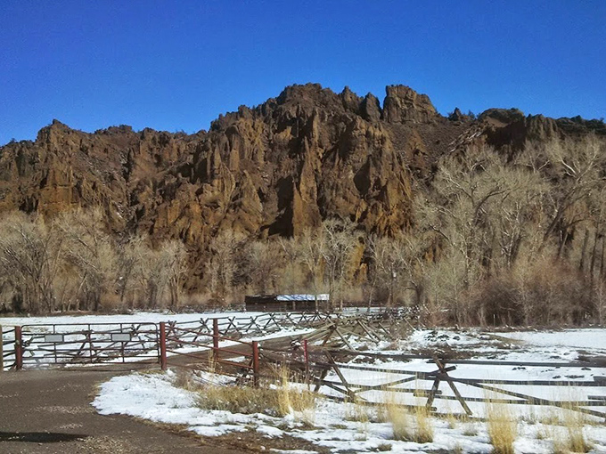 Winter transforms the landscape into a rugged fairytale. These snow-dusted cliffs and rustic fencing could make a Christmas card weep with inadequacy.