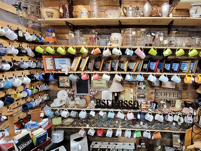 Mug collectors, beware! This display could turn casual browsers into serious collectors faster than you can say "I need another coffee cup."