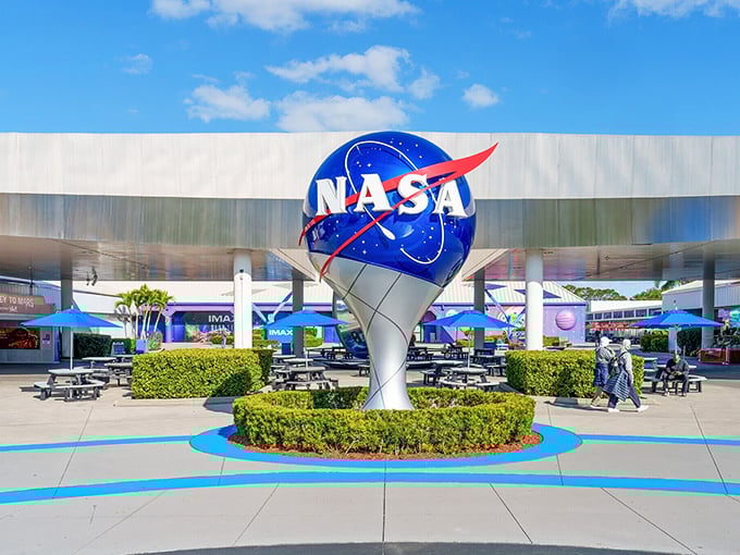 The iconic NASA logo marks the gateway to space exploration history, conveniently located in your new backyard.