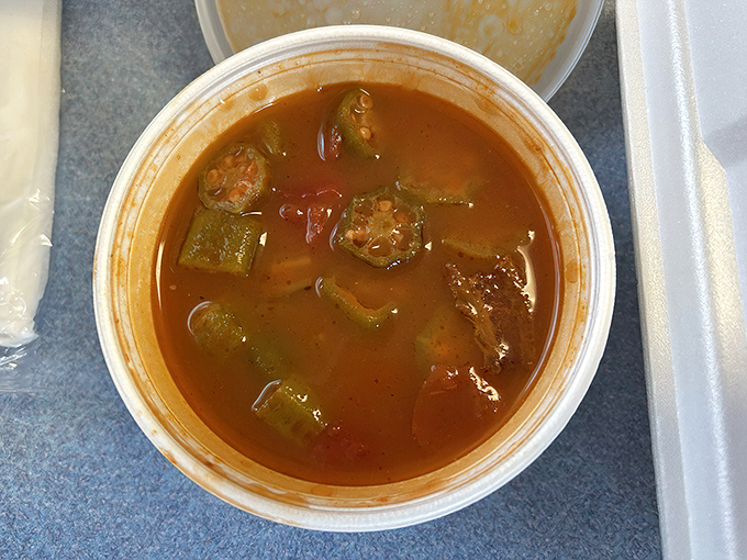 The okra soup is a spicy, tomato-rich revelation that could convert even the most dedicated okra skeptics into true believers.