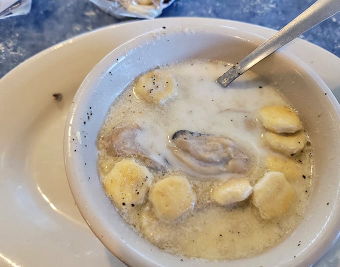 Oyster stew that whispers secrets of the Atlantic. Creamy, briny comfort in a bowl that grandmother would approve of.