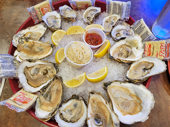 A dozen oysters on the half shell, arranged like briny jewels on a bed of ice&mdash;nature's perfect appetizer waiting for just a squeeze of lemon.