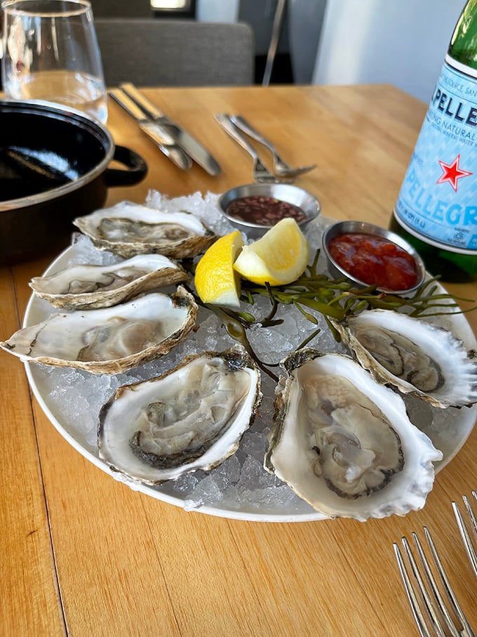 Fresh oysters arranged like jewels on ice&mdash;briny treasures that taste like the ocean decided to send its very best representatives.