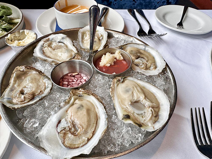 These oysters aren't just served&mdash;they're presented on a silver throne of ice, awaiting your verdict with briny anticipation.