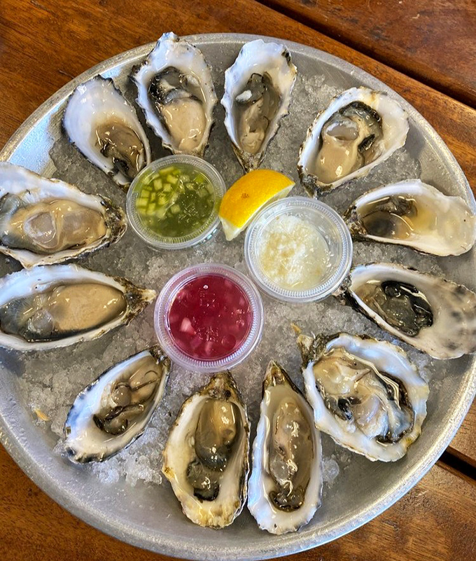 A dozen briny beauties on ice, proving that yes, you can get stellar oysters in the desert.