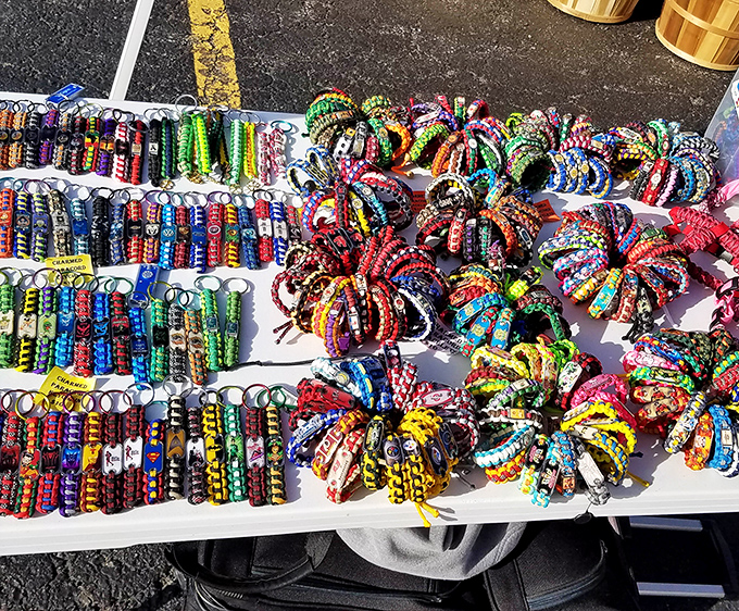 A rainbow you can wear! These vibrant paracord creations transform humble materials into wearable art that's as functional as it is eye-catching.