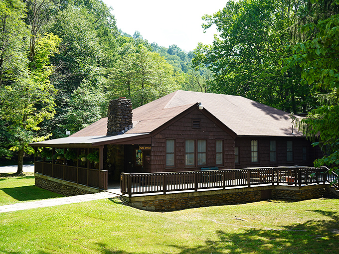 The park office welcomes visitors with classic Appalachian charm, like being invited to the mountain home of a friend you haven't met yet.