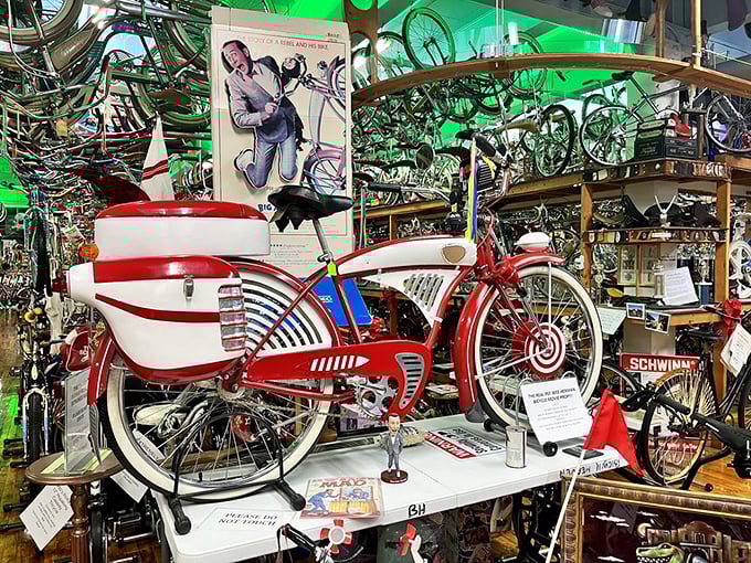 The iconic Pee-wee Herman bike sits proudly displayed, practically daring you to tell it you know where the basement of the Alamo is.