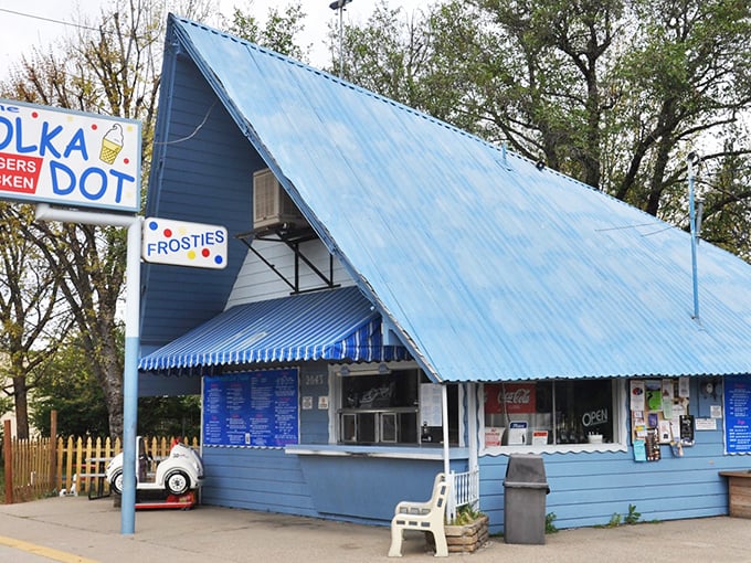 Polka Dot's blue A-frame promises the kind of ice cream that makes adults forget about their lactose issues and dietary promises.