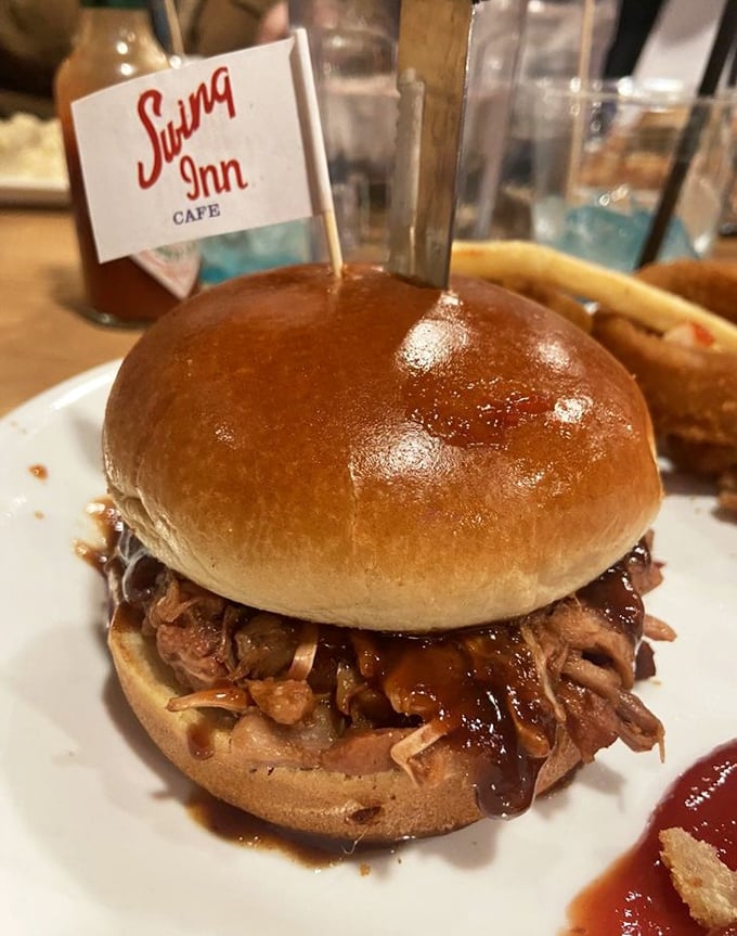 A pulled pork sandwich that doesn't require a napkin isn't worth ordering. This beauty requires an entire roll of paper towels.