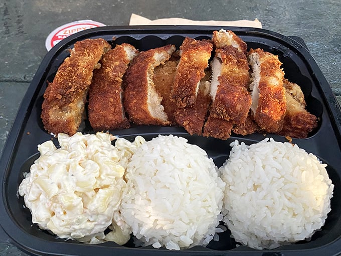 Crispy katsu perfection meets two scoops rice and mac salad &ndash; the plate lunch that launched a thousand food dreams.
