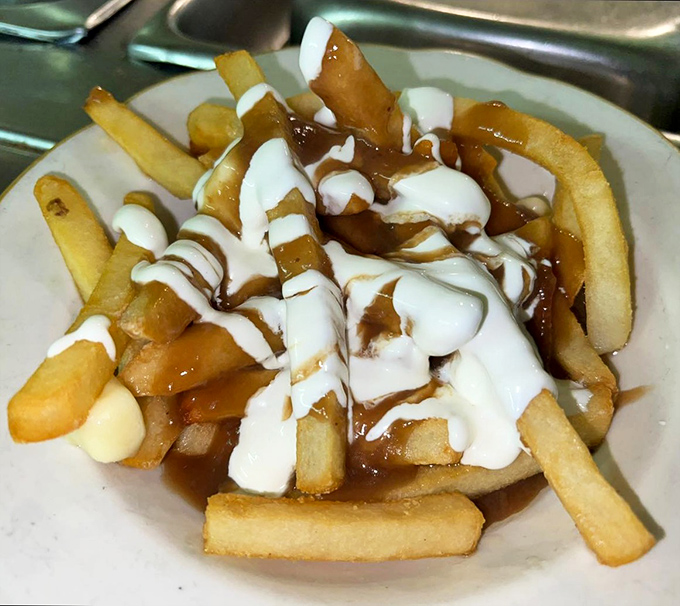 Poutine fries that would make a Canadian blush with pride. Gravy and cheese creating little pools of happiness between each crispy fry.
