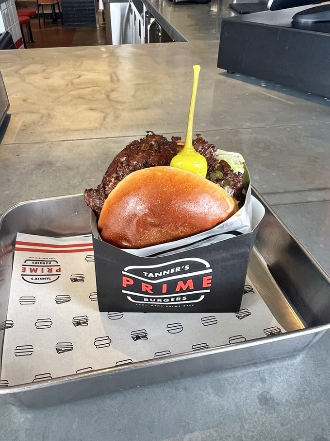 The Prime Burger in its final form&mdash;a study in textural contrast and beef perfection. The box it comes in is just a formality.