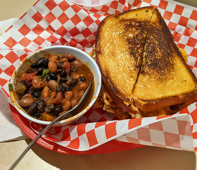 Thick-sliced toast hugging pulled pork with a side of beans&mdash;comfort food that could solve most of life's problems.