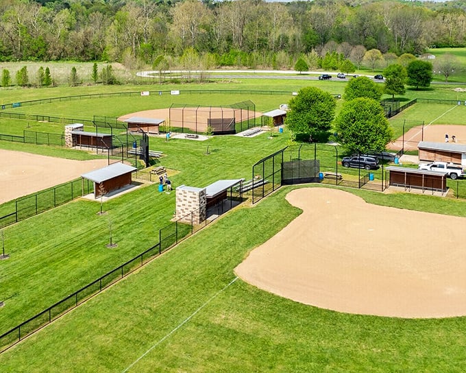 Baseball diamonds dot the landscape like emeralds, where Little League dreams and adult softball rivalries peacefully coexist.
