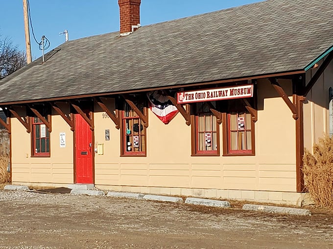 The museum's charming depot building serves as both gateway and time machine. That red door might as well be labeled "Portal to the Past."