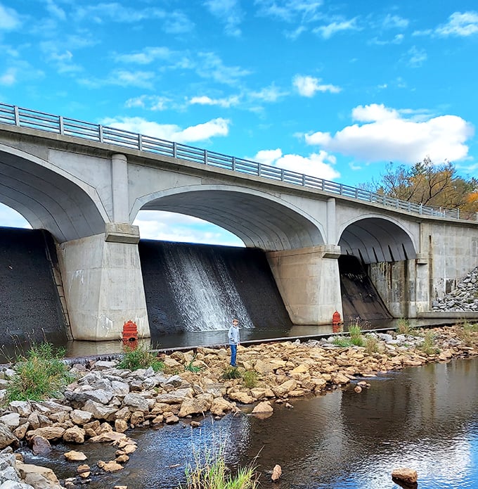 The dam creates its own waterfall soundtrack, better than any white noise machine you'll find online.