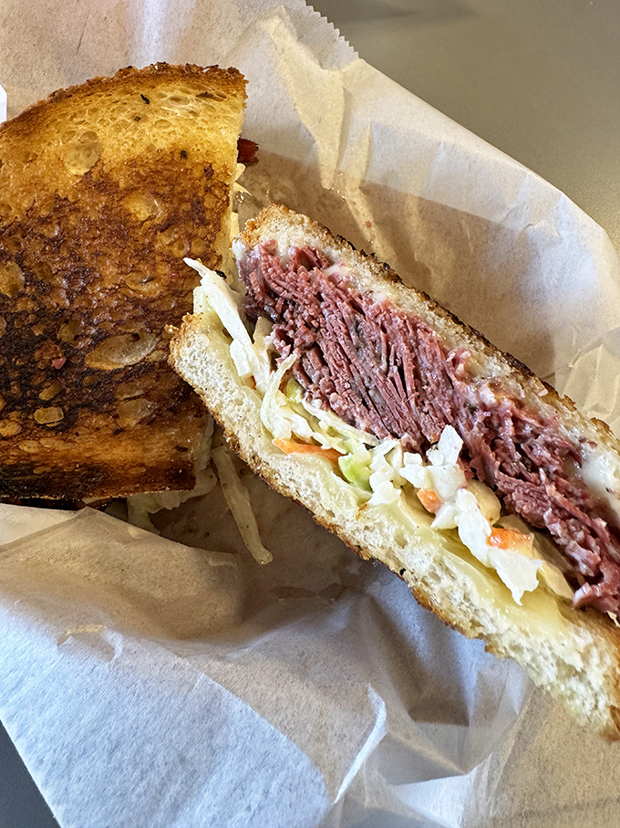The Reuben in its natural habitat&mdash;grilled rye, melted Swiss, and that perfect ratio of sauerkraut to Russian dressing that dreams are made of.