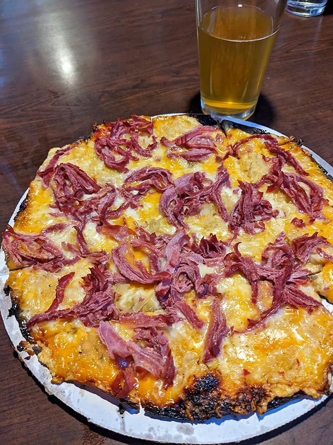 The Reuben pizza proves that culinary mash-ups aren't just for fancy restaurants. This beautiful monstrosity would make both New York and Cleveland proud.