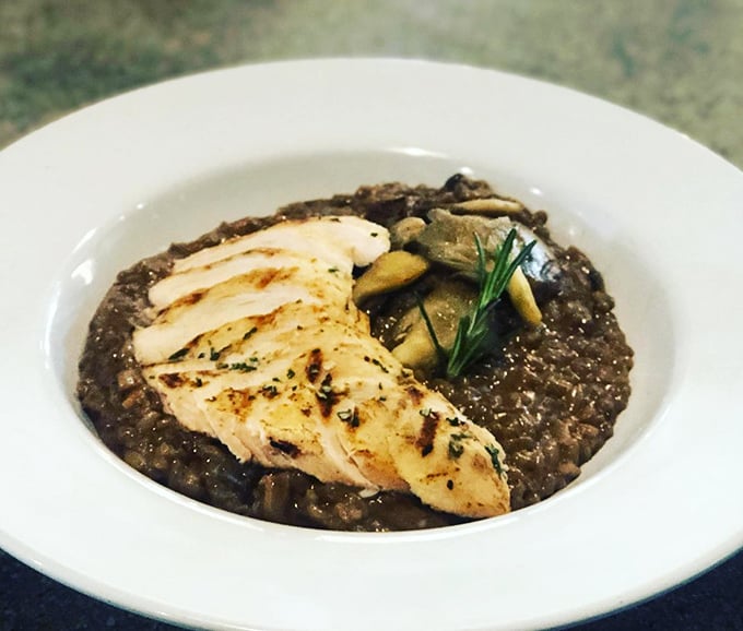 Creamy risotto cradles perfectly grilled chicken &ndash; proof that brewery food has evolved far beyond pretzels and wings.