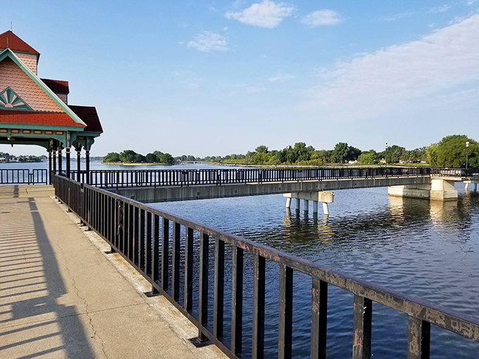 The riverwalk stretches along the Saginaw, offering front-row seats to freighters and your own thoughts in equal measure.
