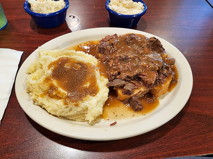 Pot roast and mashed potatoes – the kind of comfort food that makes you want to call your mother and apologize for ever complaining about dinner.