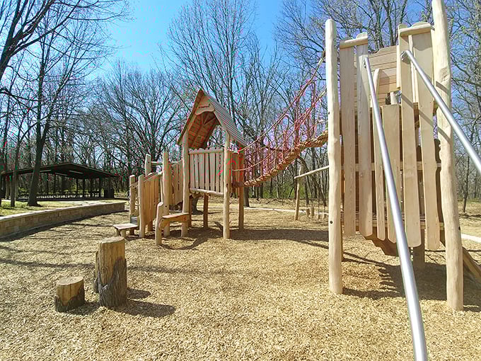 At Rock Springs Conservation Area, natural playground structures invite grandkids to experience the radical concept of "playing outside." 