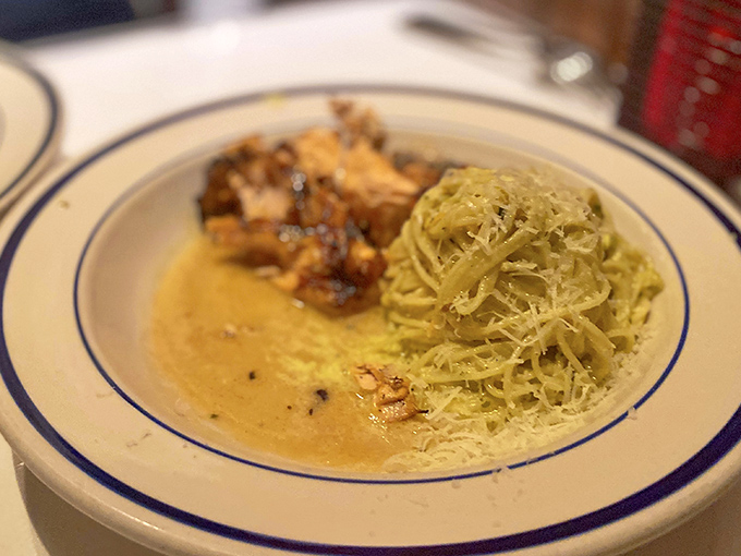 Salmon with that golden pesto pasta proves that Italian cuisine extends far beyond the red sauce territory.