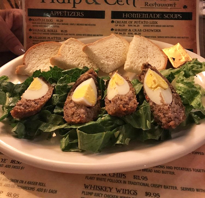 Scotch eggs: where breakfast meets snack time in a perfect marriage of savory sausage and hard-boiled heaven.