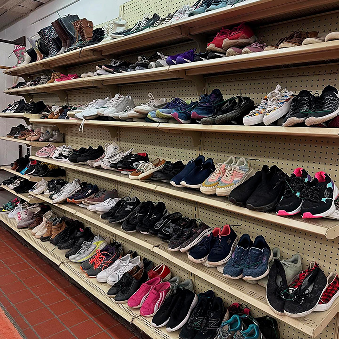Shoe paradise where sneakers, boots, and flats find their second chance at adventure. Your perfect pair is hiding somewhere in this footwear forest.