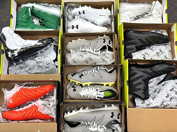 Athletic shoe heaven! From barely-worn Under Armour cleats to pristine sneakers, the footwear section is a sports equipment goldmine.