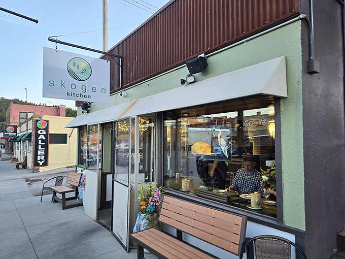 Skogen Kitchen's storefront window invites you into Scandinavian-inspired dining where clean design meets mountain town hospitality without any pretension whatsoever.