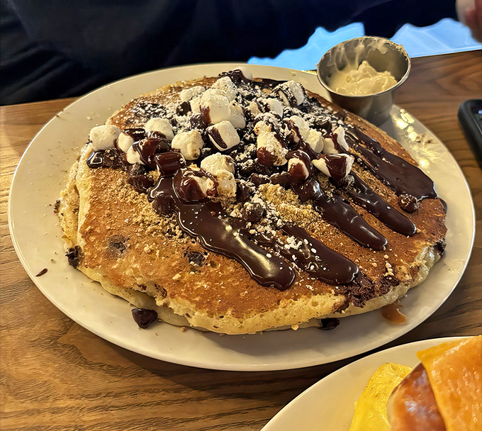 S'mores for breakfast? Whoever decided to combine campfire nostalgia with pancakes deserves a Nobel Prize in morning meal innovation.