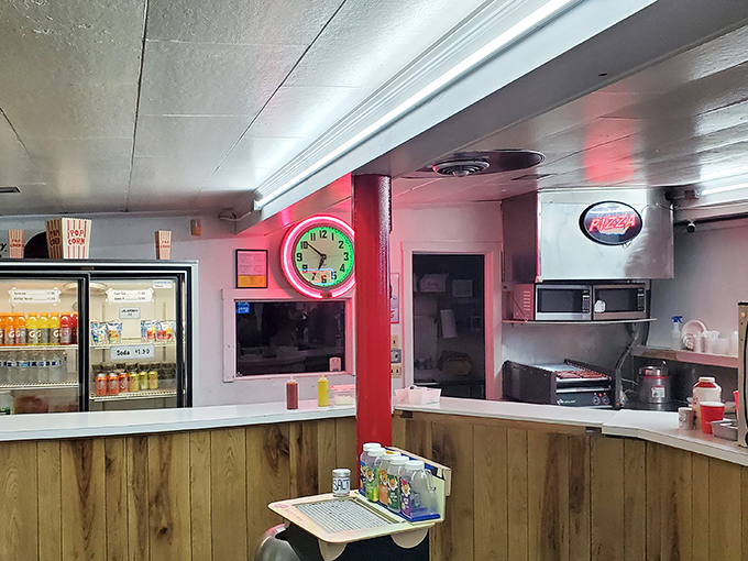 The snack bar's retro charm&mdash;complete with neon clock&mdash;promises the authentic movie munchies that have fueled film fans for generations.