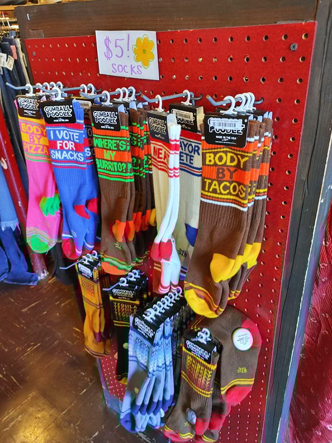 Novelty socks declaring your love for tacos and burritos, proving that even your feet deserve to have a sense of humor.