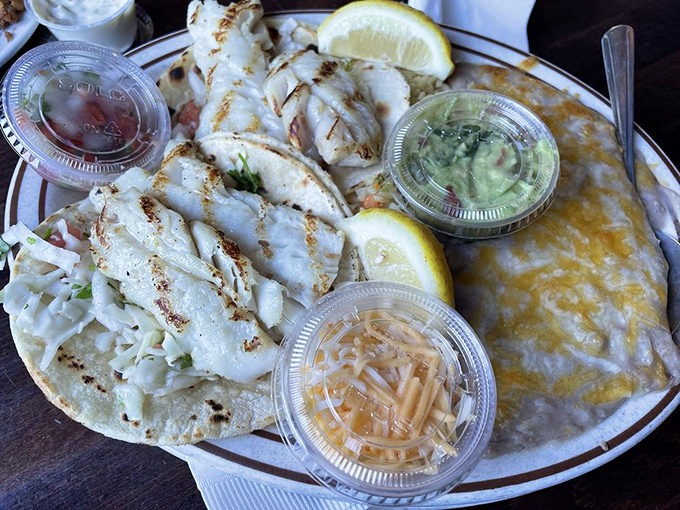 Soft tacos stuffed with fresh fish and enough toppings to make you forget tacos ever came from anywhere but the coast.