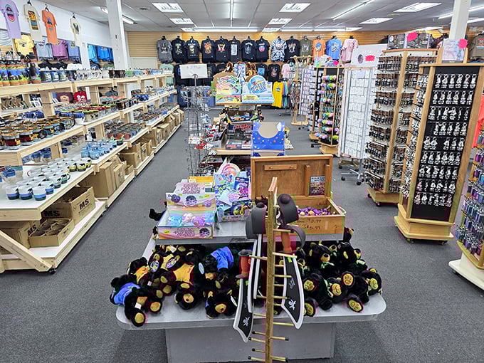 A souvenir wonderland where stuffed bears and mountain memorabilia compete for space in your suitcase and affection in your heart.