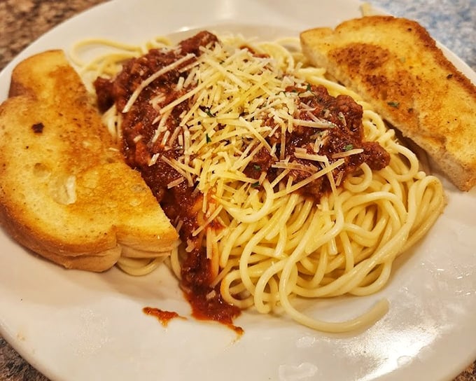 Spaghetti with meat sauce and garlic toast&mdash;proof that Midwestern Italian food has its own special charm. Simple, hearty, and guaranteed to defeat any hunger emergency.