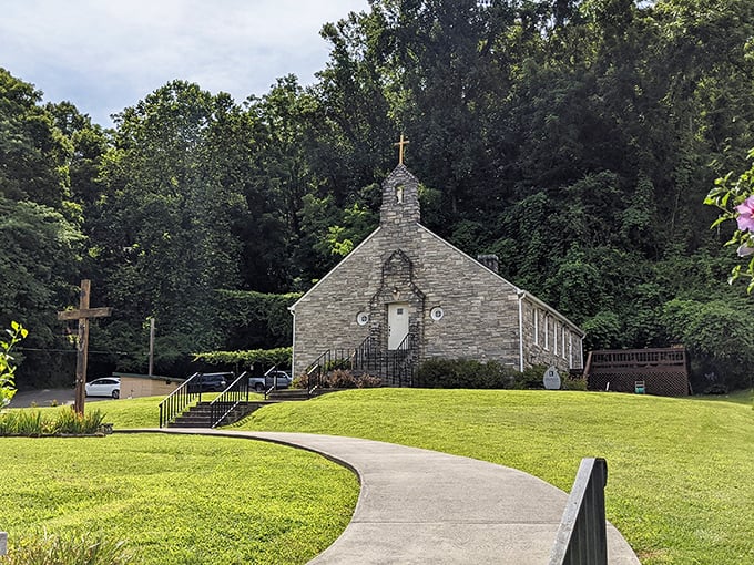 St. Joseph's stone chapel looks like it was plucked from a European countryside and nestled into these Carolina hills. Spiritual serenity with mountain flair.