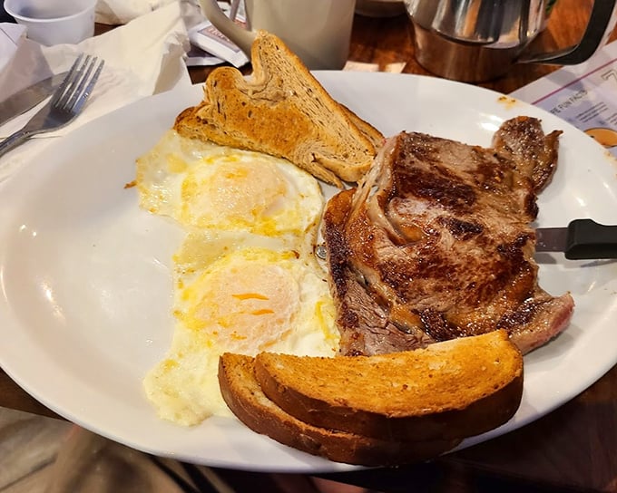 Steak and eggs: the breakfast of champions and night shift workers everywhere. That perfectly seared ribeye deserves its own thank-you note.