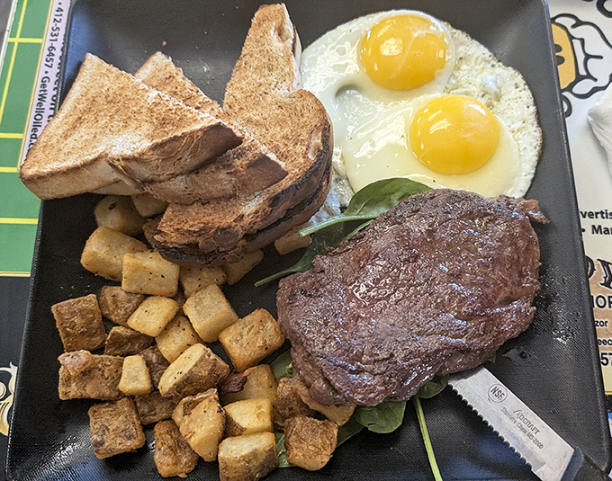 The breakfast of champions&hellip; or anyone who needs serious fuel. This steak and eggs plate doesn't just feed you &ndash; it prepares you to conquer mountains. 