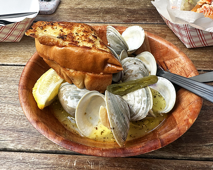 Steamed clams swimming in garlicky broth with grilled bread for dipping&mdash;a dish that demands you abandon all pretense of dining etiquette.
