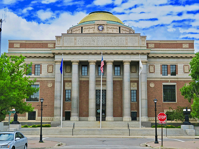 The Stearns County Courthouse combines governmental gravitas with architectural flair&mdash;like a judge who wears colorful socks under the black robe.