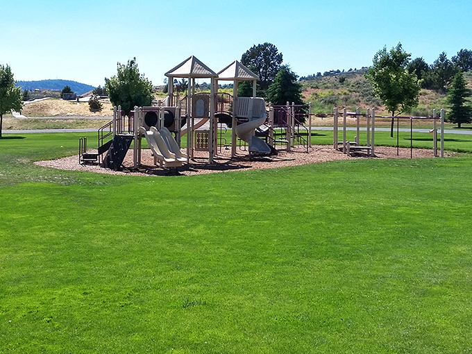 This playground at Steen Sports Park whispers to grandparents, "Bring the grandkids here, then watch them sleep soundly all afternoon." You're welcome.