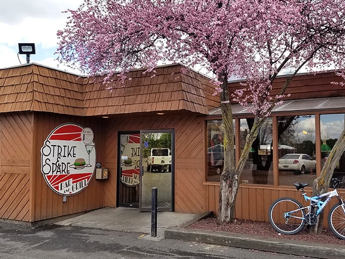 Strike & Spare's cherry blossom welcome might be the prettiest entrance to a bowling alley-diner combo you'll ever see&mdash;comfort food with a side of nostalgia.